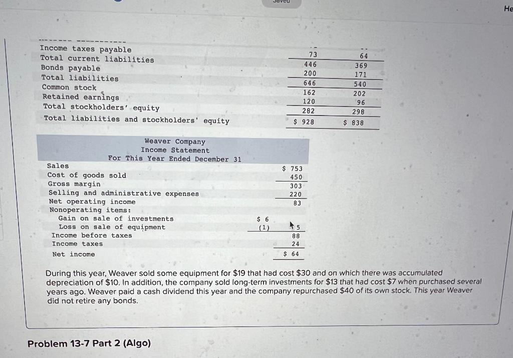 Solved Required information Problem 13-7 (Algo) Prepare a | Chegg.com