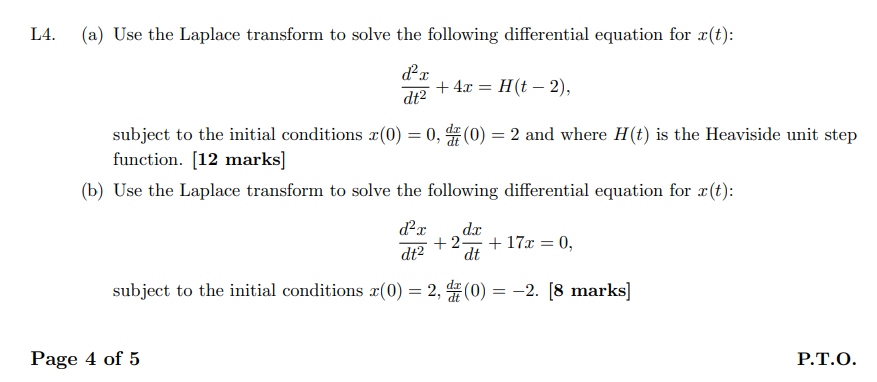 Solved (a) Use the Laplace transform to solve the following | Chegg.com