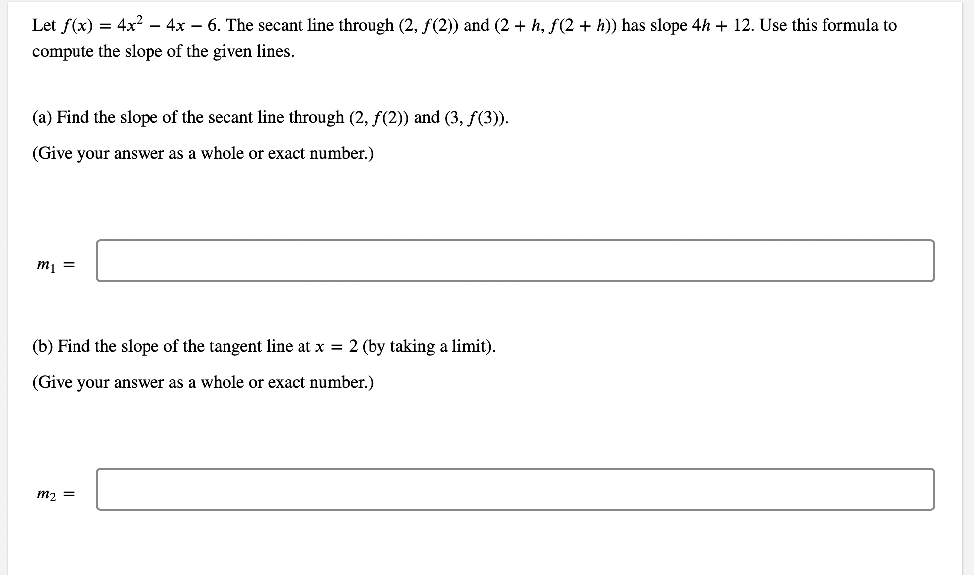 Solved Let f(x)=4x2−4x−6. The secant line through (2,f(2)) | Chegg.com