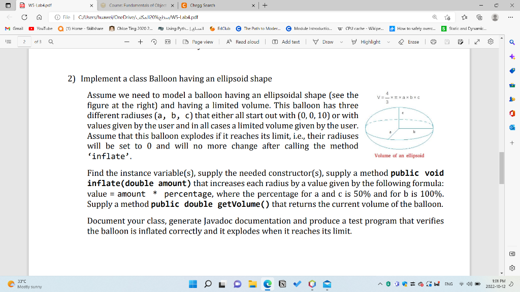 Solved Implement a class Balloon having an ellipsoid shape | Chegg.com