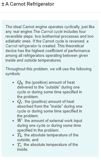 Solved A Carnot Refrigerator The ideal Carnot engine | Chegg.com