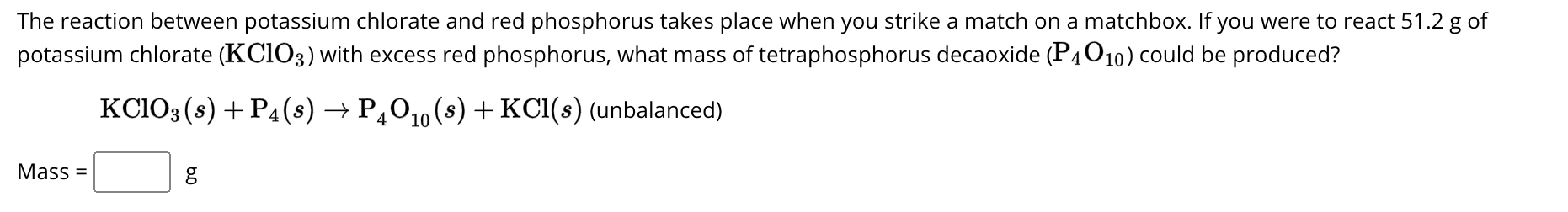 Solved The reaction between potassium chlorate and red | Chegg.com