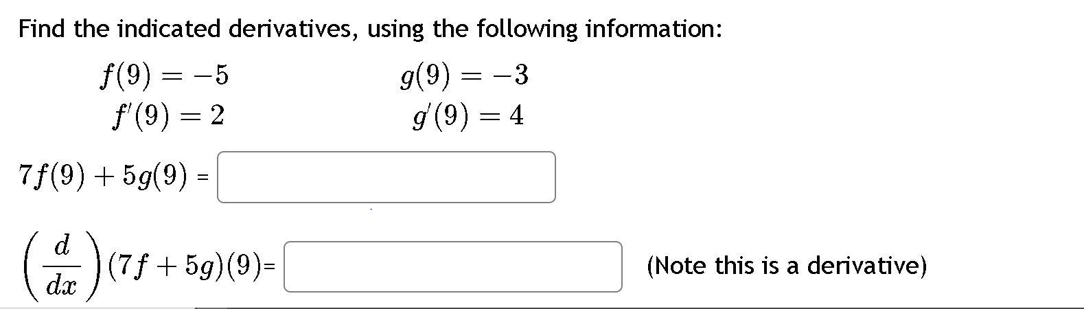 Solved Find the indicated derivatives, using the following | Chegg.com