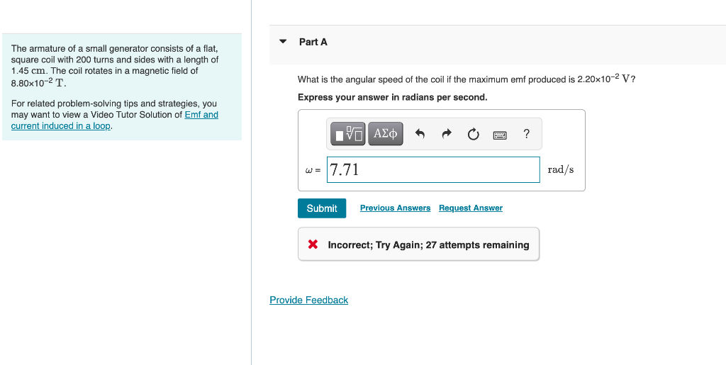 Solved Part A The armature of a small generator consists of | Chegg.com