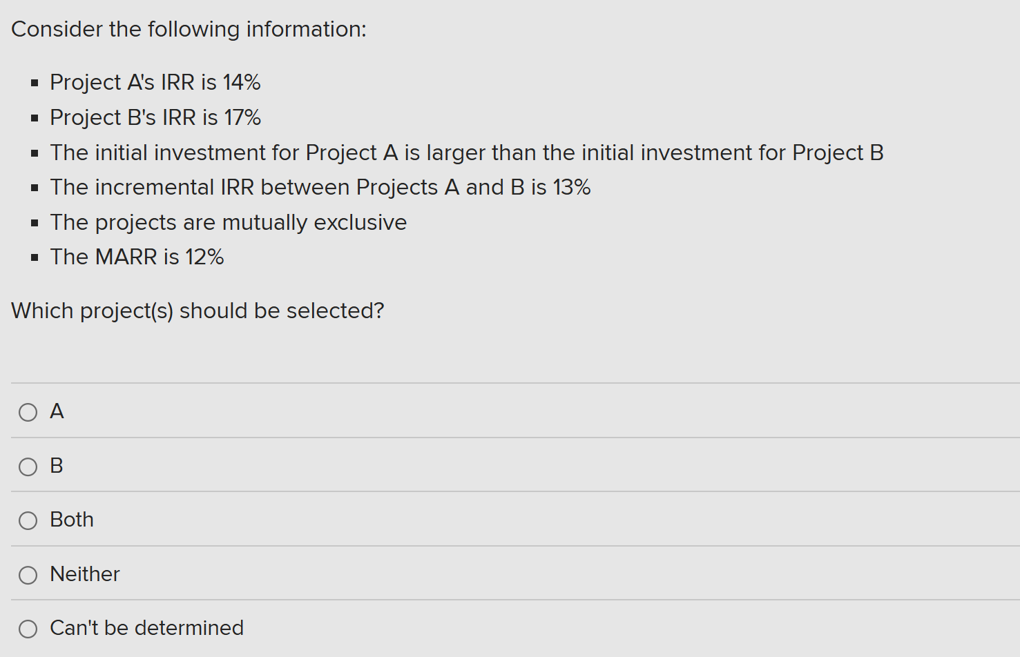 Solved Consider the following information:- ﻿Project A's IRR | Chegg.com