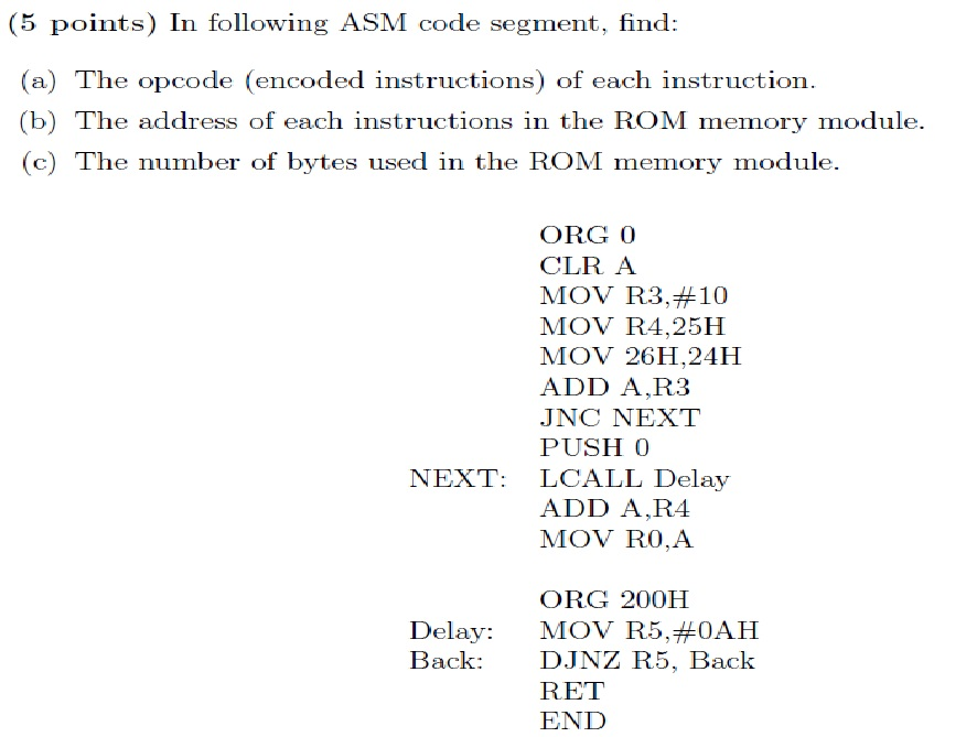 Solved (5 points) In following ASM code segment, find: (a) | Chegg.com
