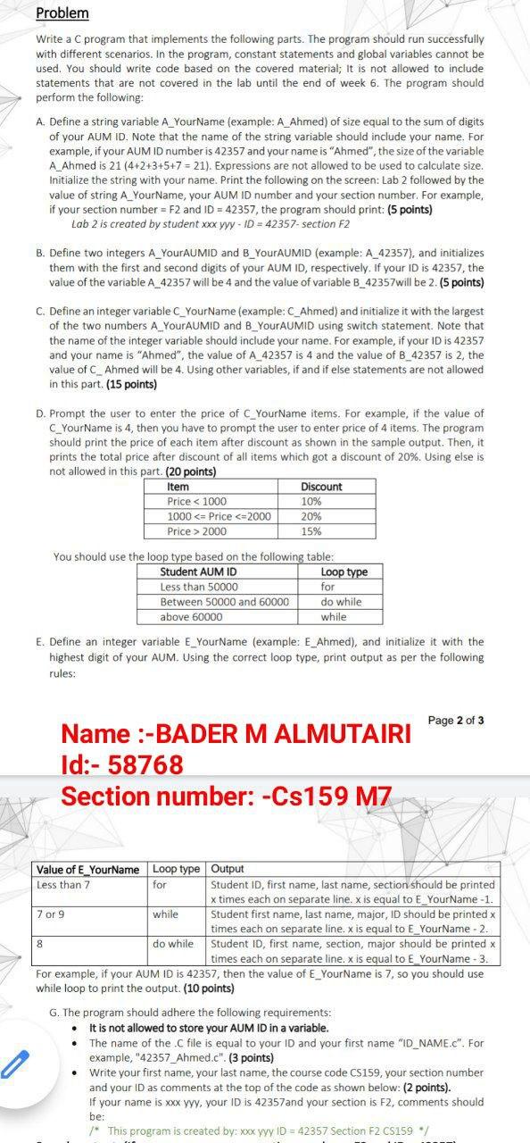 Solved Problem Write a C program that implements the | Chegg.com