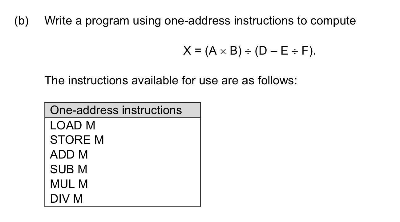 Solved (b) Write a program using one-address instructions to | Chegg.com