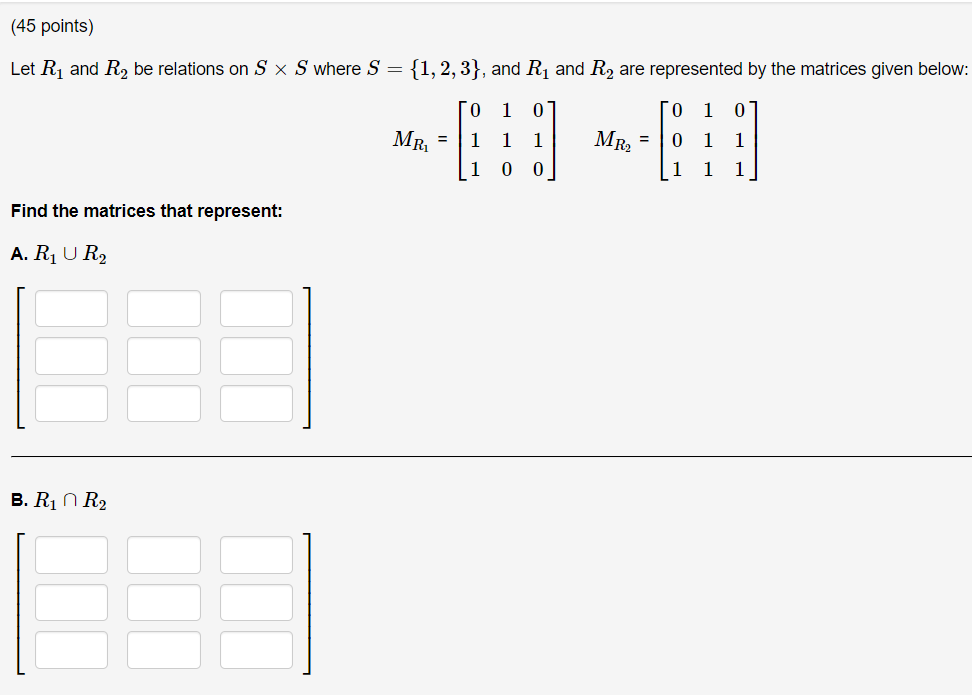 Solved Let R1 and R2 be relations on S×S where S={1,2,3}, | Chegg.com