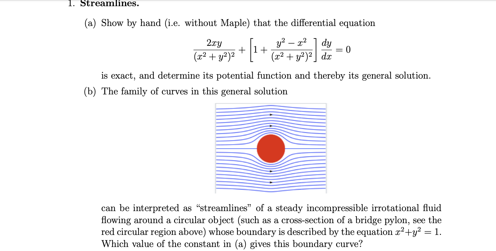 Solved 1. Streamlines. (a) Show by hand (i.e. without Maple) | Chegg.com