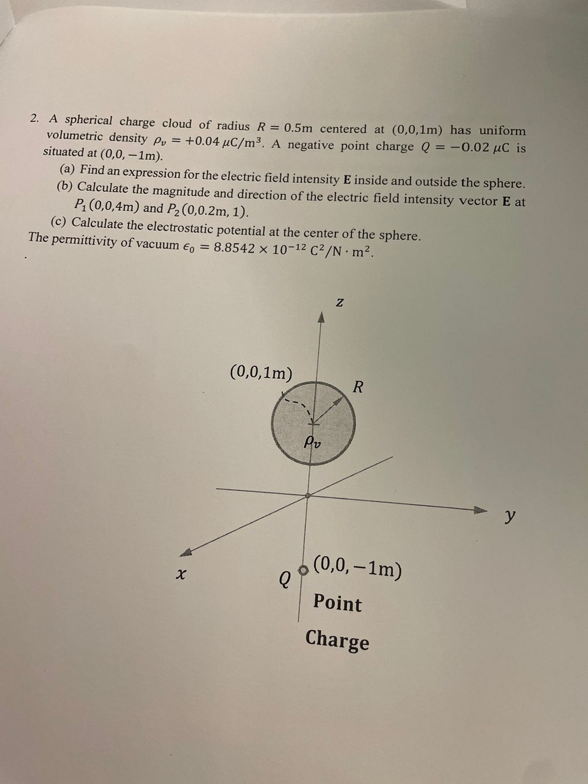 Solved 2. A spherical charge cloud of radius R=0.5 m | Chegg.com