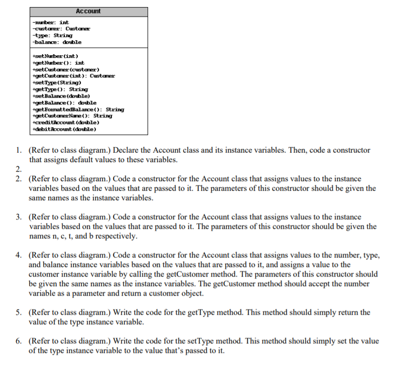 Solved (Refer to class diagram.) Declare the Account class | Chegg.com