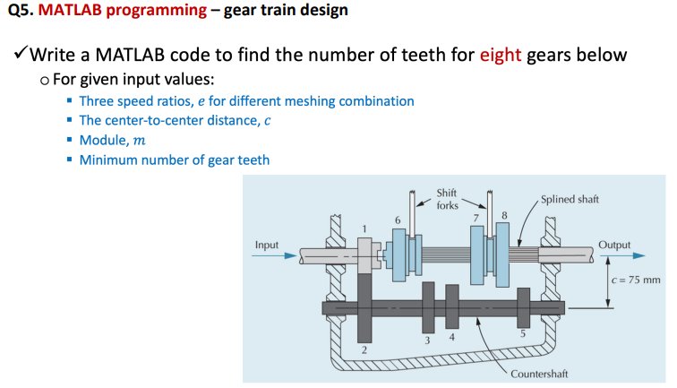Solved Q5. MATLAB programming - gear train design Write a | Chegg.com