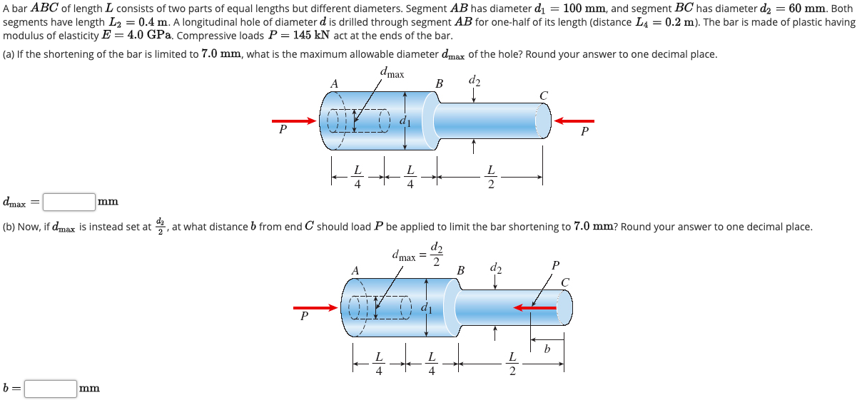 Solved A bar ABC of length L consists of two parts of equal | Chegg.com
