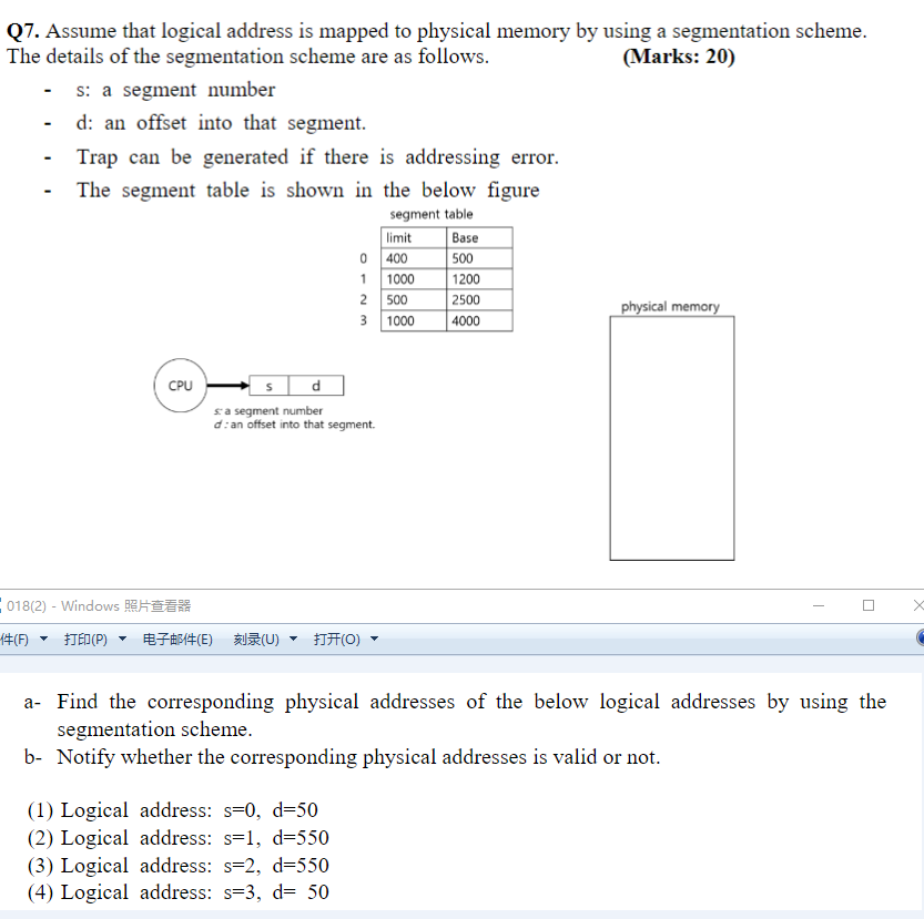 Solved Q7. Assume that logical address is mapped to physical | Chegg.com