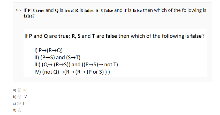 Solved 6- If P is true and Q is true; R is false, S is false | Chegg.com