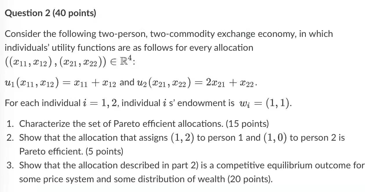 Solved Question 2 (40 points) . Consider the following | Chegg.com