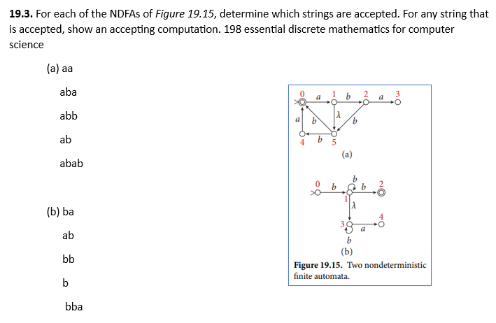 Solved 19.3. For each of the NDFAs of Figure 19.15, | Chegg.com