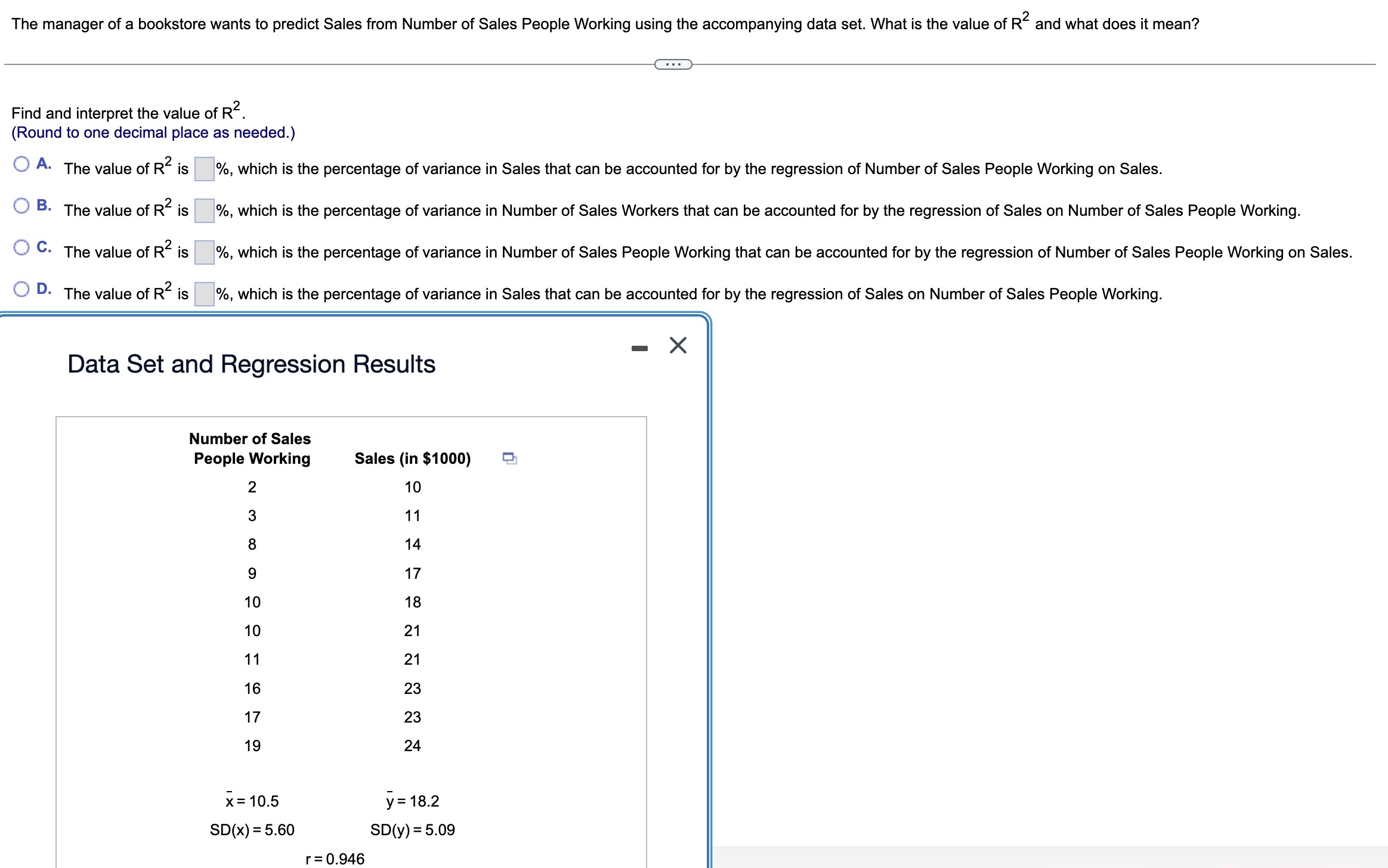Solved Find and interpret the value of R2. (Round to one | Chegg.com