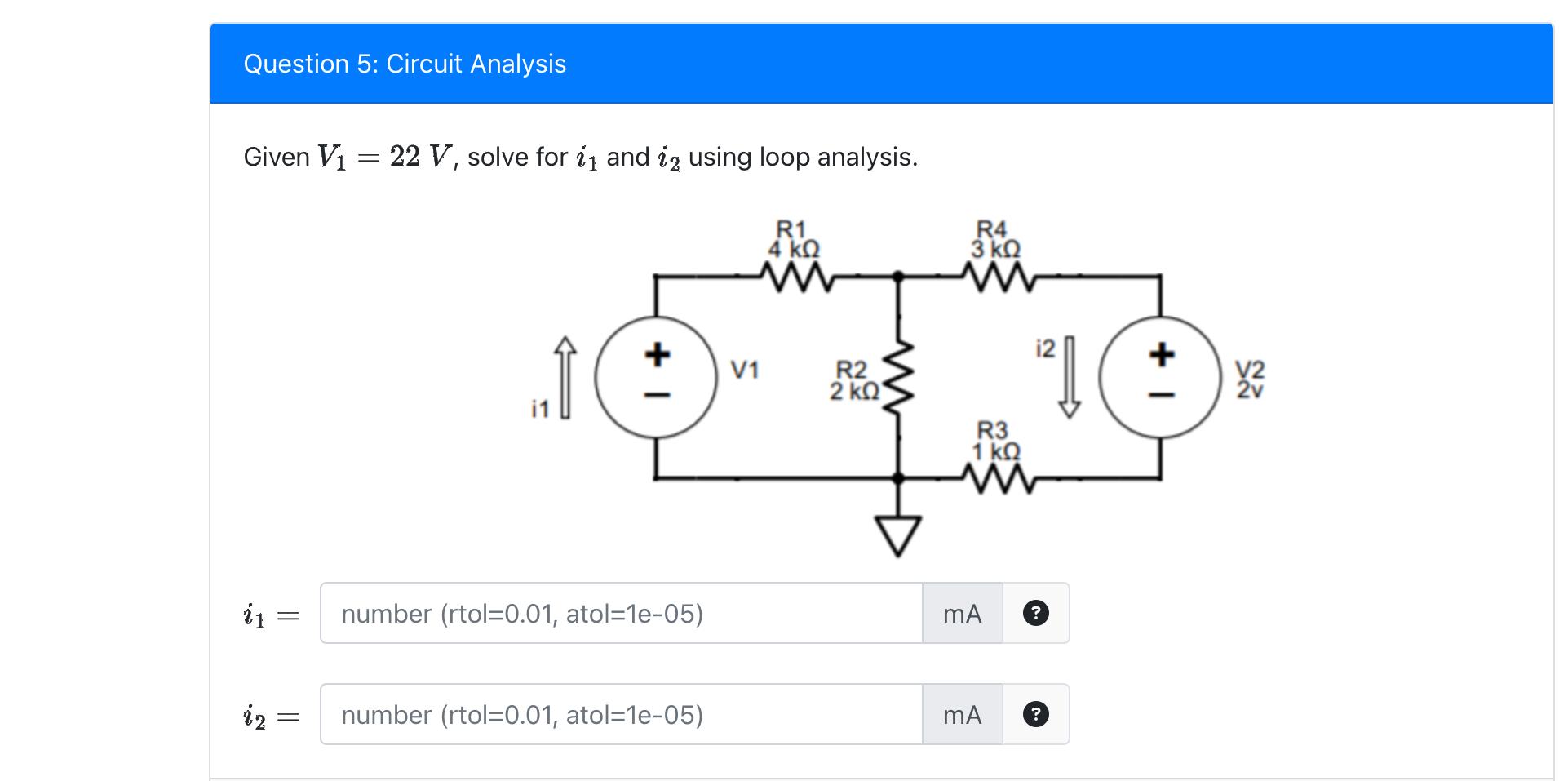 Solved Given V1=22V, solve for i1 and i2 using loop | Chegg.com