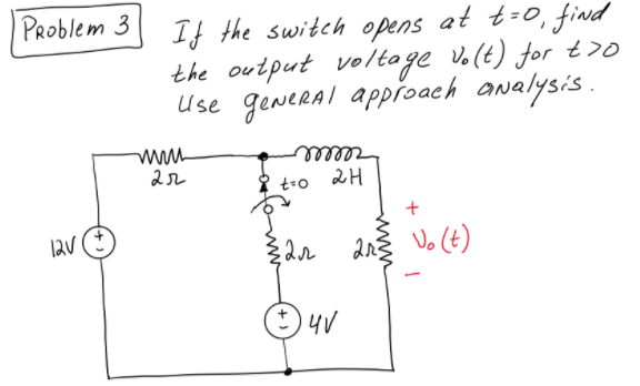 Solved Problem 3 If the switch opens at t=0, find the output | Chegg.com