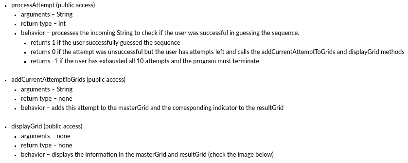 MasterMind Class and MyClass is java. Example Program | Chegg.com