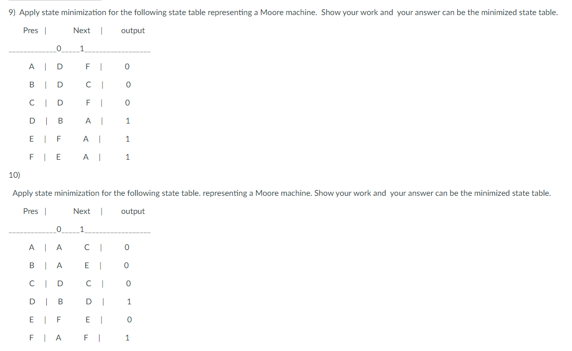 Solved 9 Apply State Minimization For The Following State 