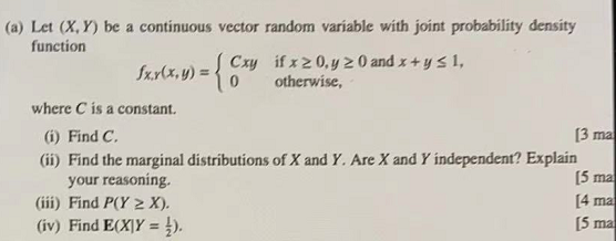 Solved (a) Let (X,Y) be a continuous vector random variable | Chegg.com