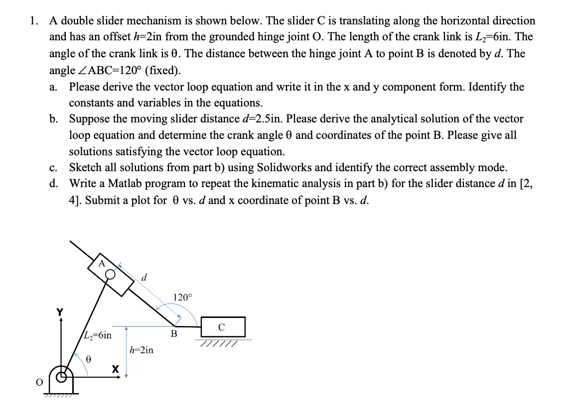 Solved a. 1. A double slider mechanism is shown below. The | Chegg.com