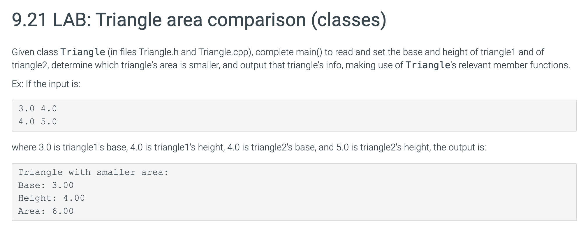Solved Given class Triang le (in files Triangle.h and | Chegg.com