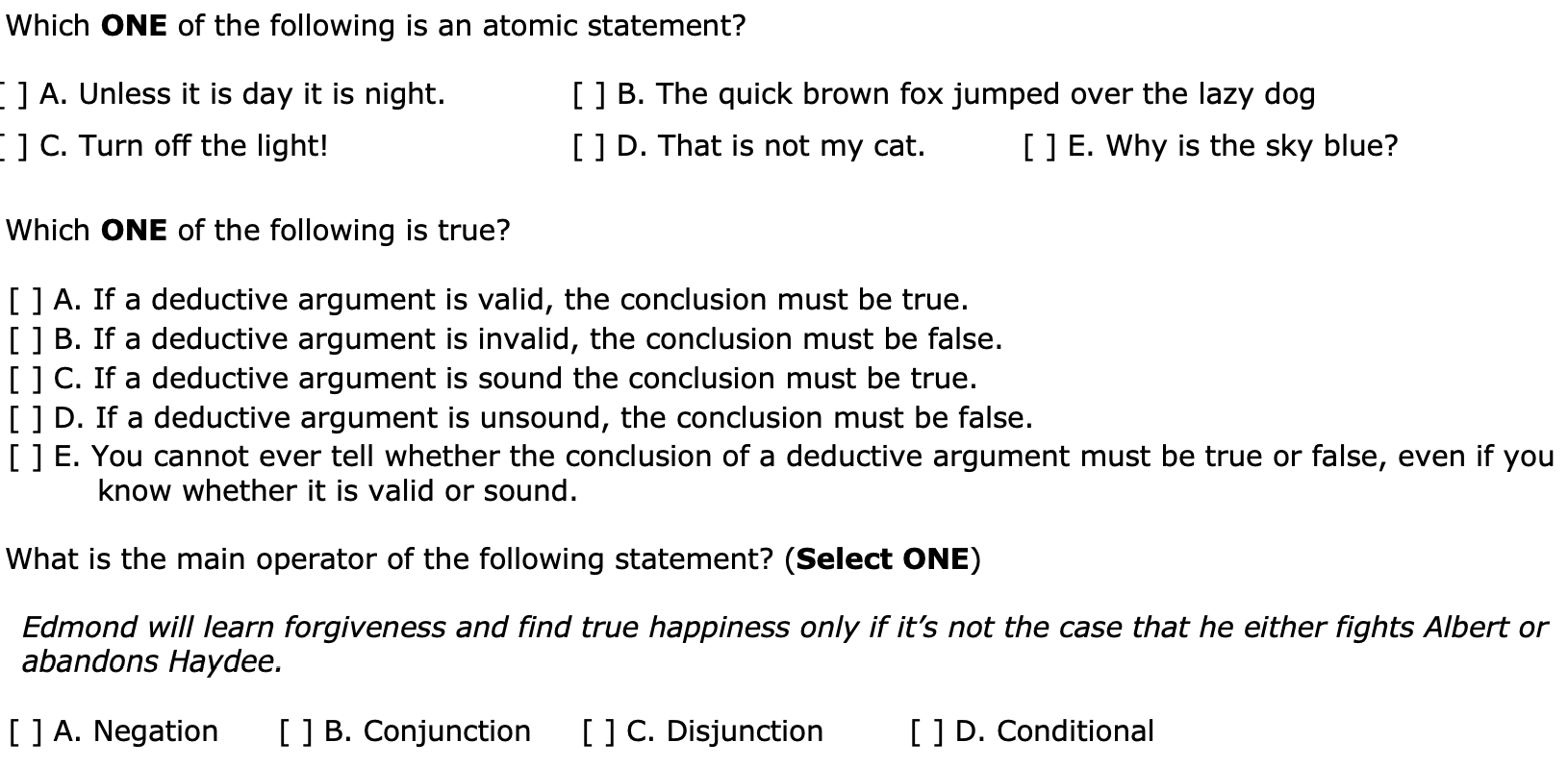 Which ONE of the following is an atomic statement? -] | Chegg.com