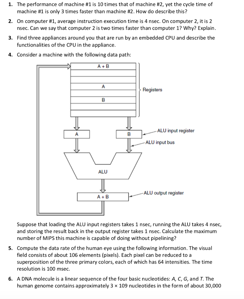 Solved 1. The performance of machine #1 is 10 times that of | Chegg.com