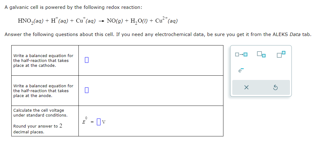 Solved A galvanic cell is powered by the following redox | Chegg.com