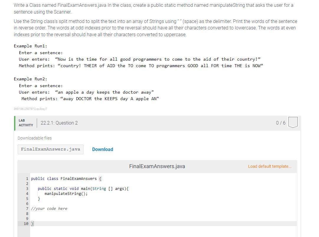 Solved Write a Class named FinalExamAnswers.java In the | Chegg.com