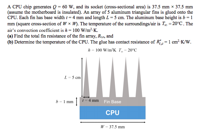Solved A CPU chip generates Q = 60 w, and its socket | Chegg.com