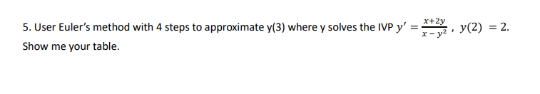 Solved 5. User Euler's method with 4 steps to approximate | Chegg.com
