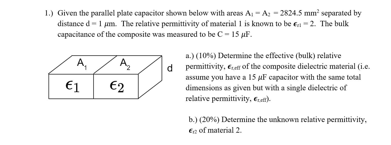 Solved 1.) Given the parallel plate capacitor shown below | Chegg.com