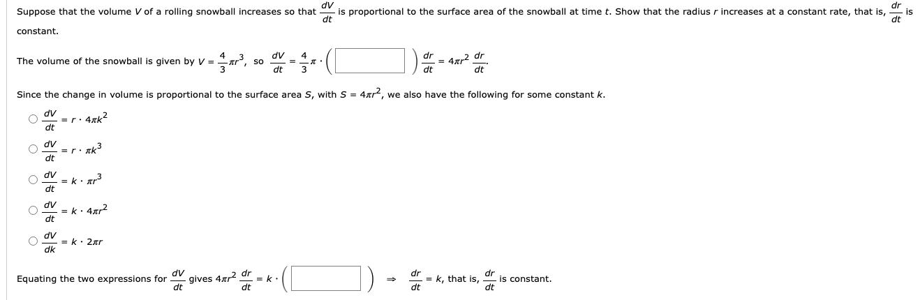Solved constant. The volume of the snowball is given by | Chegg.com