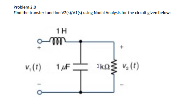 Solved Problem 2.0 Find the transfer function V2(s)/V1(s) | Chegg.com