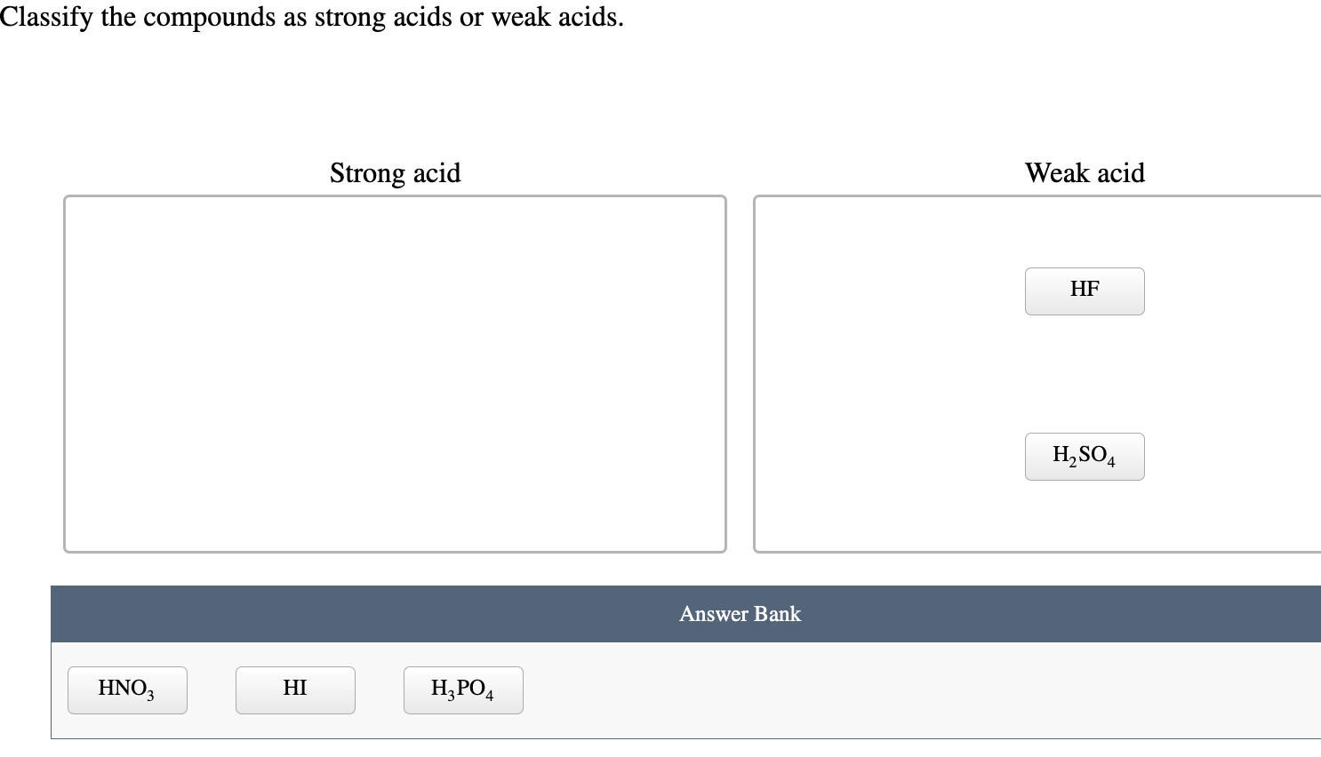 Solved Classify the compounds as ﻿strong acids or ﻿weak | Chegg.com