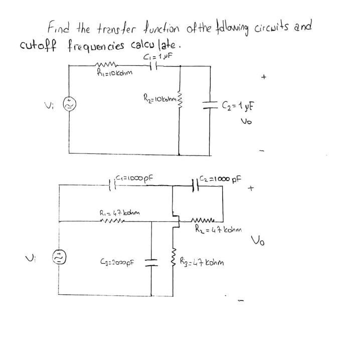 Find the transfer function of the following circuits | Chegg.com