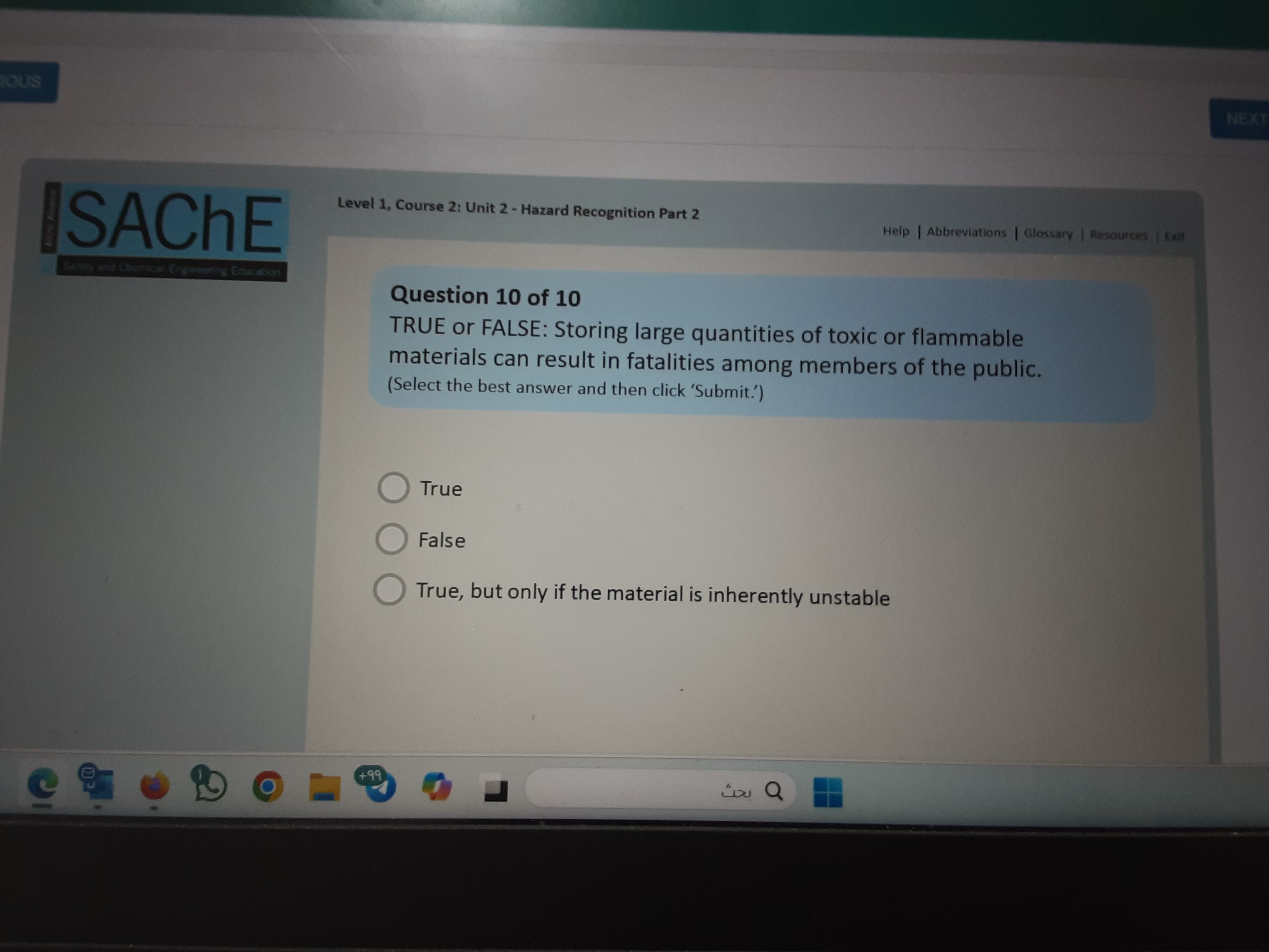 Solved TRUE or FALSE: Storing large quantities of toxic or | Chegg.com