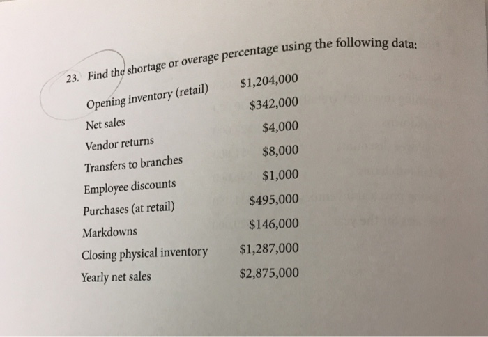 Solved r overage percentage using the following d 23. Find | Chegg.com
