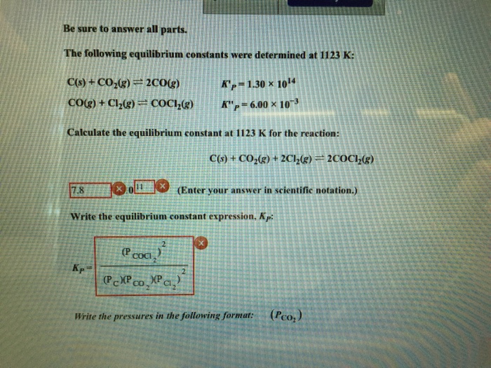 Solved The following equilibrium constants were determined | Chegg.com