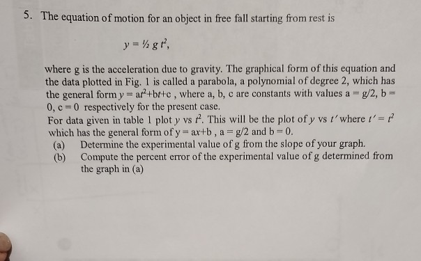 Solved 5. The equation of motion for an object in free fall | Chegg.com