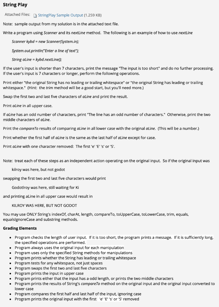 Solved String Play Attached Files: StringPlay Sample Output | Chegg.com