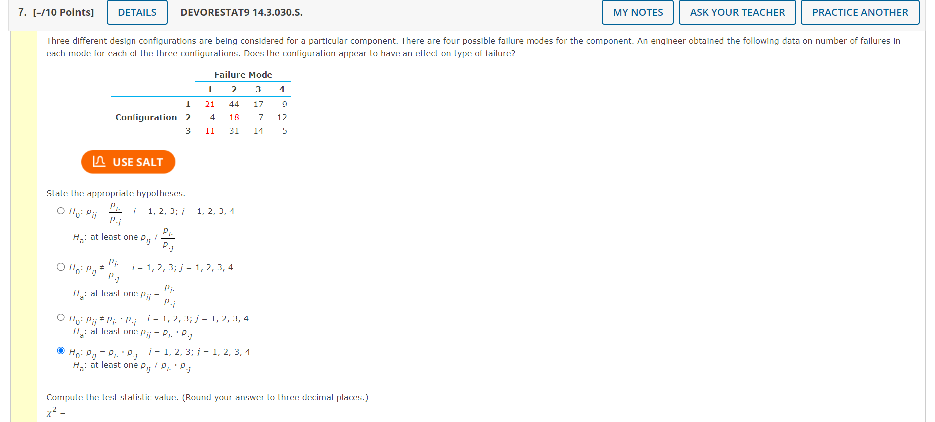 Solved [-/10 Points ] DEVORESTAT9 14.3.030.S. each mode for | Chegg.com