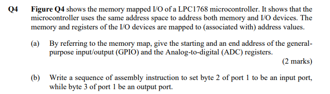 Solved 4 Figure Q4 shows the memory mapped I/O of a LPC1768 | Chegg.com