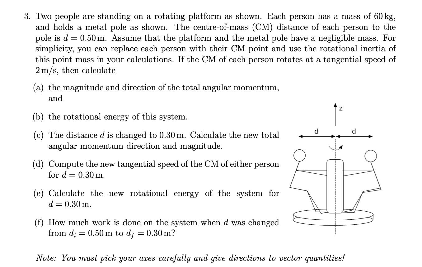 Solved 3. Two people are standing on a rotating platform as | Chegg.com