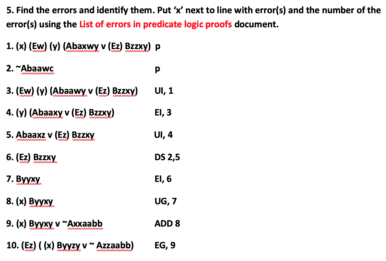 Solved 5. Find the errors and identify them. Put 'x' next to | Chegg.com